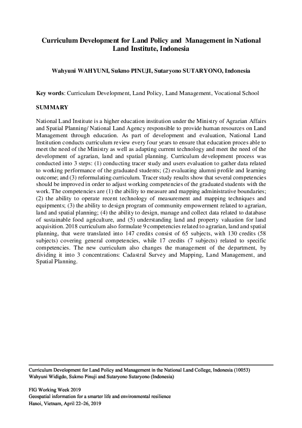 (PDF) Curriculum Development for Land Policy and Management in National ...