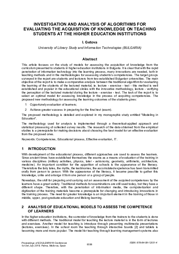 (PDF) INVESTIGATION AND ANALYSIS OF ALGORITHMS FOR EVALUATING THE ...