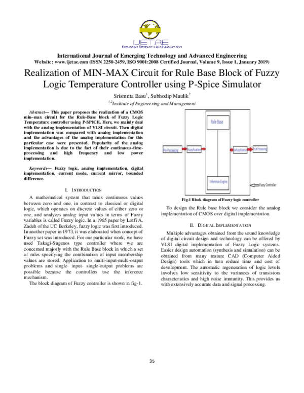 Pdf Realization Of Min Max Circuit For Rule Base Block Of Fuzzy Logic Temperature Controller