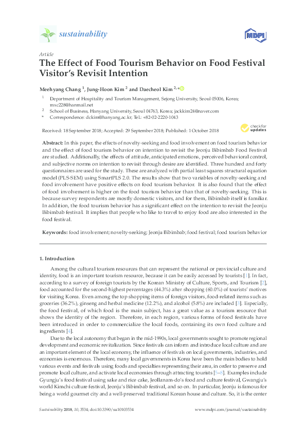 (PDF) The Effect of Food Tourism Behavior on Food Festival Visitor's ...