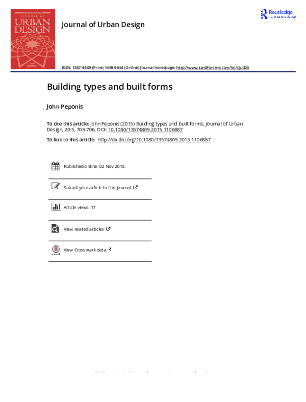 (PDF) Peponis J, 2015, "Building types and built forms" Journal of ...