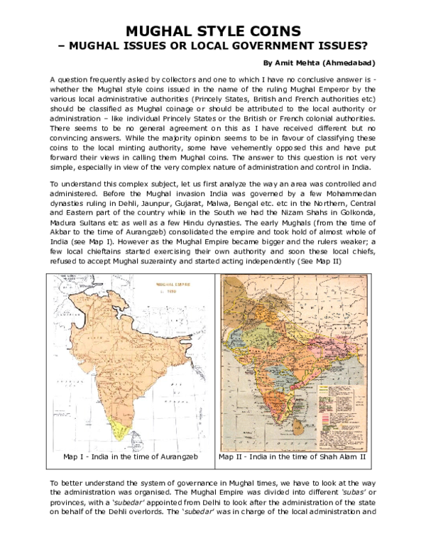 (PDF) MUGHAL STYLE COINS -MUGHAL ISSUES OR LOCAL GOVERNMENT ISSUES