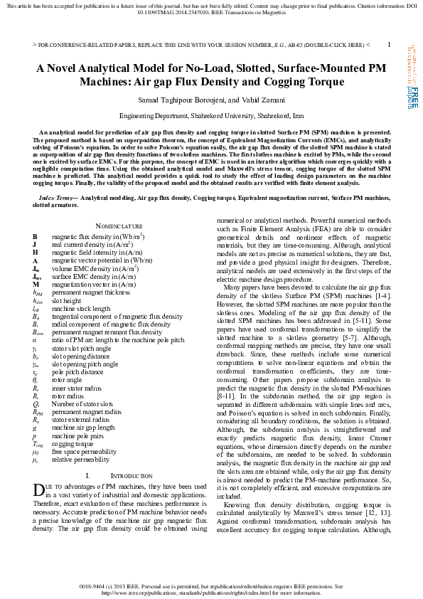 (PDF) A Novel Analytical Model for No-Load, Slotted, Surface-Mounted PM ...