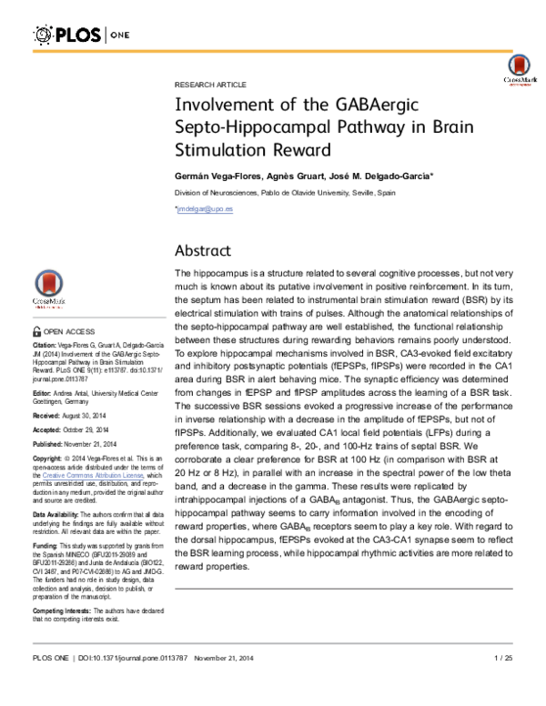 (PDF) Involvement of the GABAergic Septo-Hippocampal Pathway in Brain ...