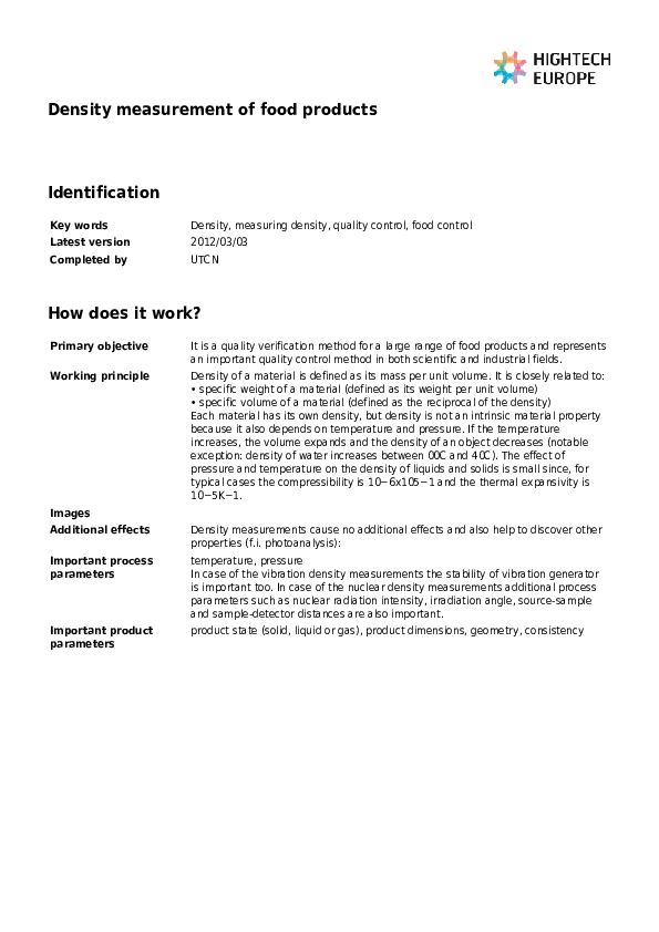(PDF) Density measurement of food products Identification How does it work