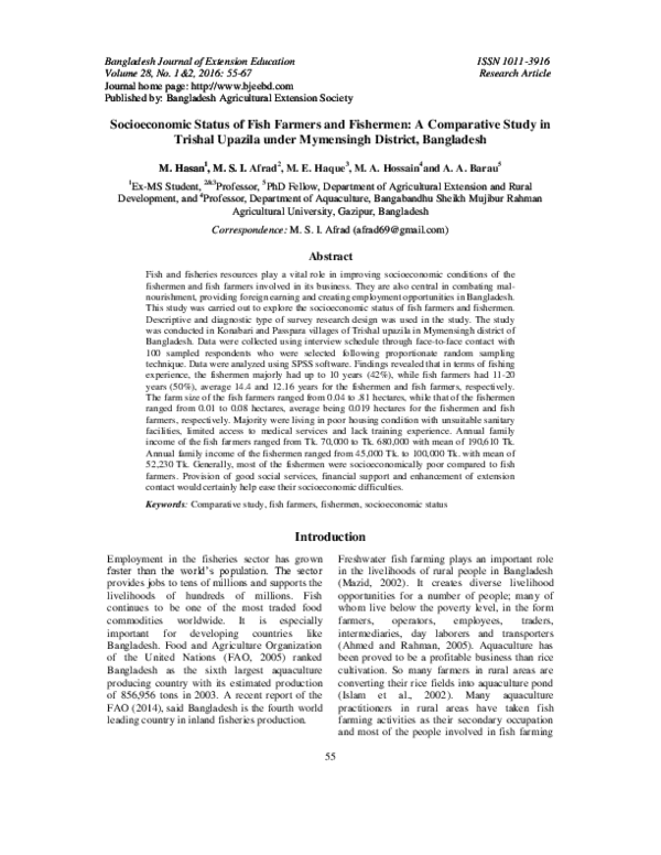 (PDF) Socioeconomic Status of Fish Farmers and Fishermen: A Comparative ...