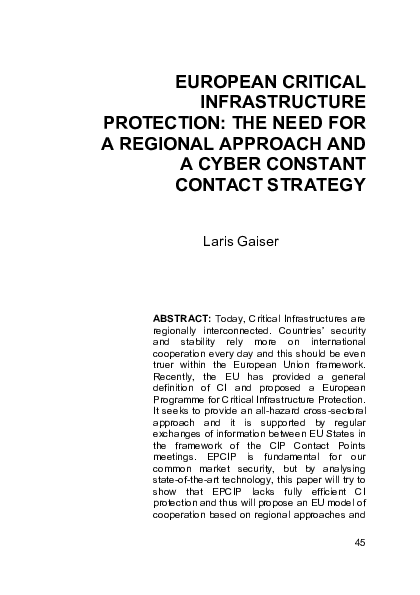 (PDF) EUROPEAN CRITICAL INFRASTRUCTURE PROTECTION: THE NEED FOR A ...