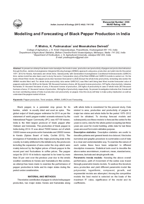 (PDF) Modelling and Forecasting of Black Pepper Production in India