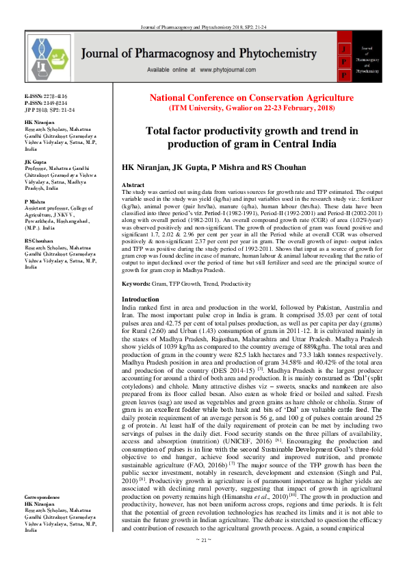 (PDF) Total factor productivity growth and trend in production of gram in Central India