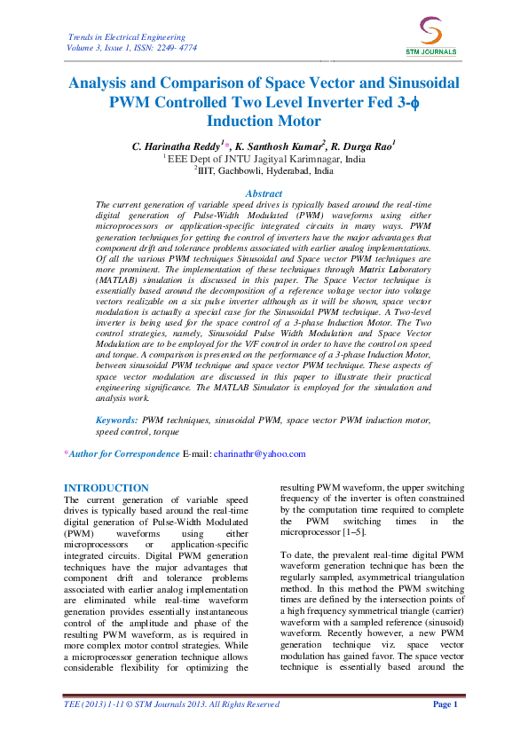 (PDF) Analysis and Comparison of Space Vector and Sinusoidal PWM Controlled Two Level Inverter ...