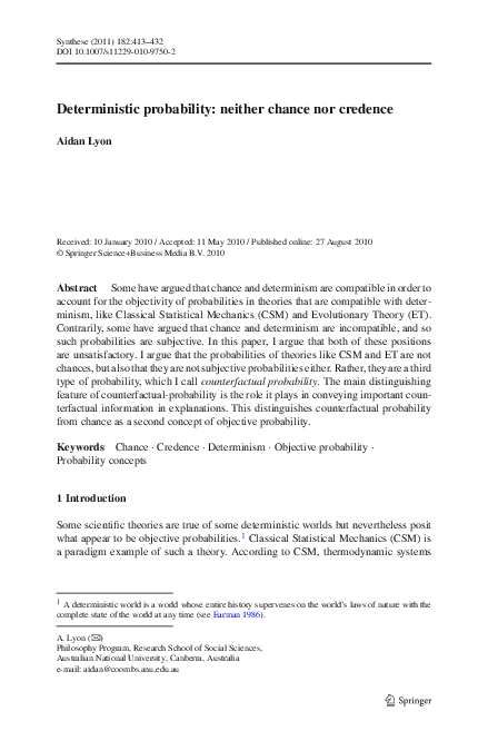 (PDF) Deterministic probability: neither chance nor credence
