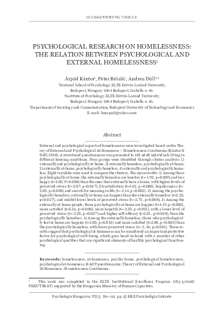 (PDF) PSYCHOLOGICAL RESEARCH ON HOMELESSNESS: THE RELATION BETWEEN ...