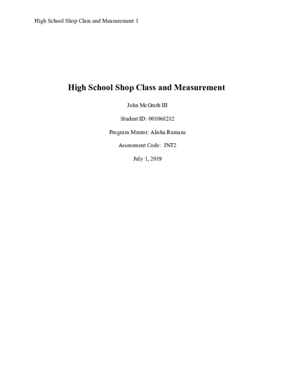 High School Shop Class and Measurement