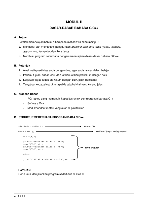 (DOC) MODUL - TIPE DATA DAN OPERATOR