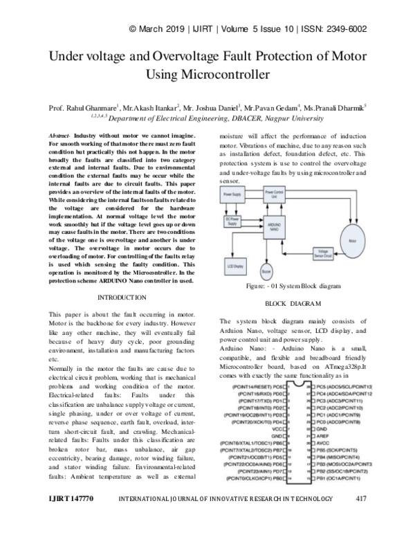 (PDF) Under voltage and Overvoltage Fault Protection of Motor Using ...