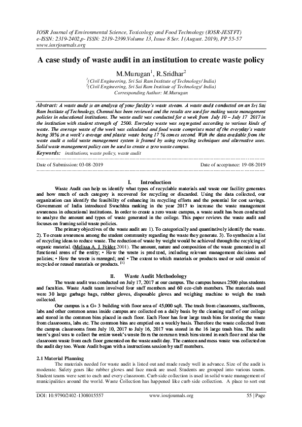 (PDF) A case study of waste audit in an institution to create waste policy