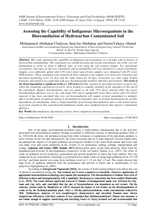 (PDF) Assessing the Capability of Indigenous Microorganisms in the Bioremediation of Hydrocarbon ...