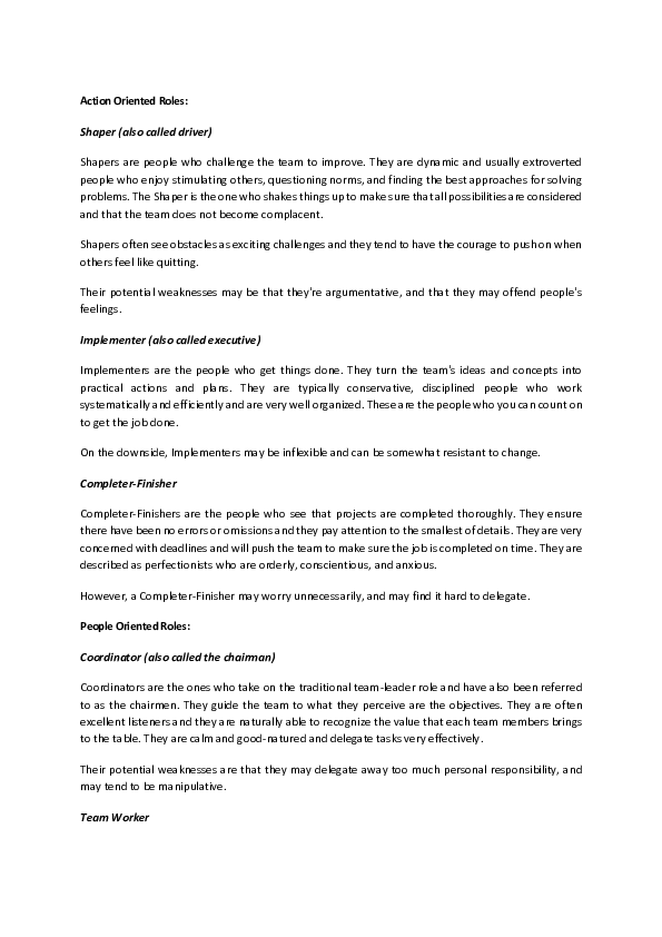 (DOC) Action Oriented Roles: Shaper (also called driver