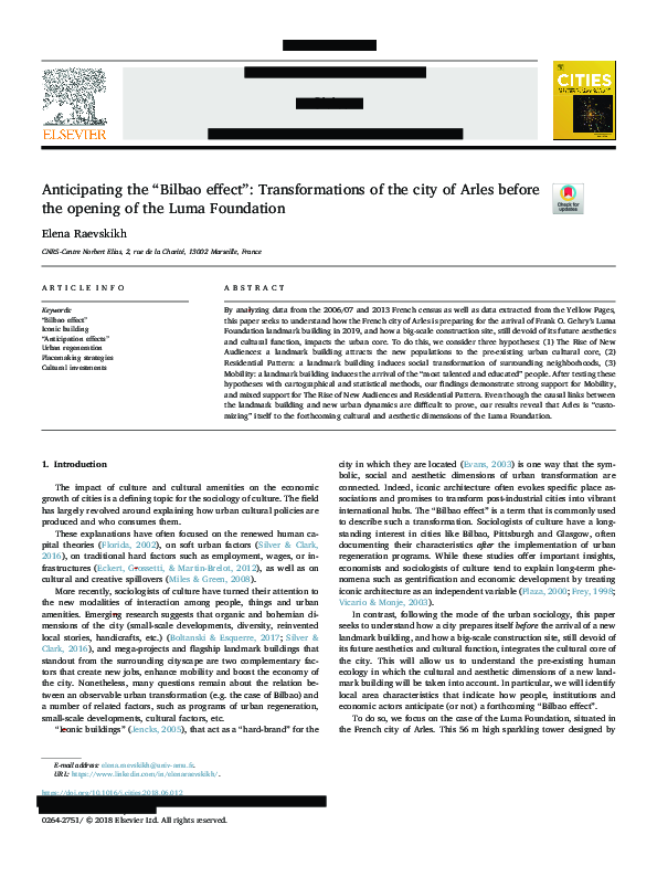 (PDF) Anticipating the "Bilbao effect": Transformations of the city of Arles before the opening ...