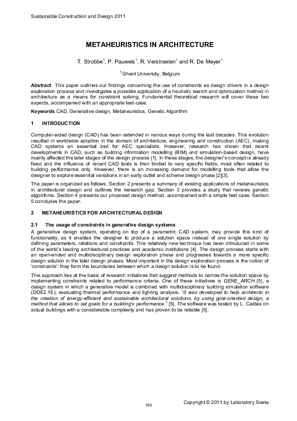 Pdf Metaheuristics In Architecture Pieter Pauwels