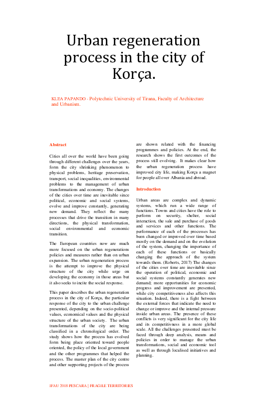(PDF) URBAN REGENERATION PROCESS IN THE CITY OF KORÇA, EVOLUTION OF ...