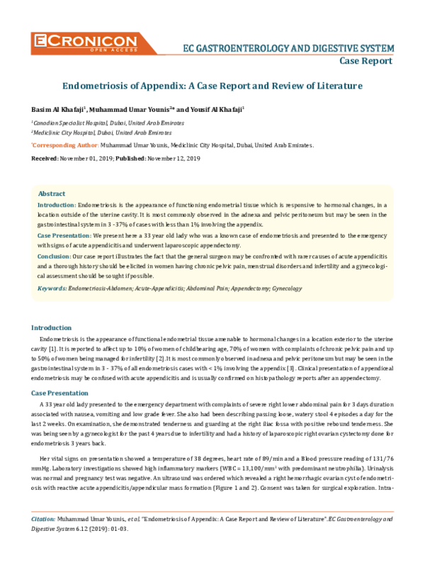 Pdf Endometriosis Of Appendix A Case Report And Review Of Literature