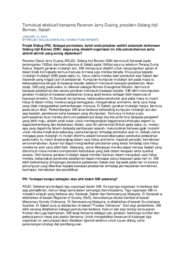 (PDF) Temubual eksklusif bersama Reveren Jerry Dusing, presiden Sidang ...
