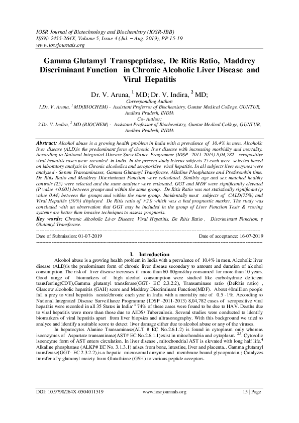 (PDF) Gamma Glutamyl Transpeptidase, De Ritis Ratio, Maddrey ...