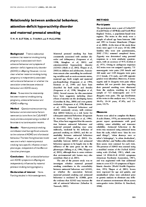 (PDF) Relationship between antisocial behaviour attentiondeficit hyperactivity disorder and ...