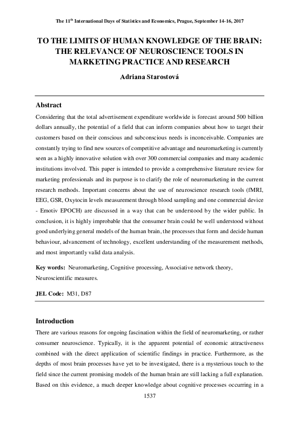 (PDF) To the limits of human knowledge of the brain: The relevance of ...