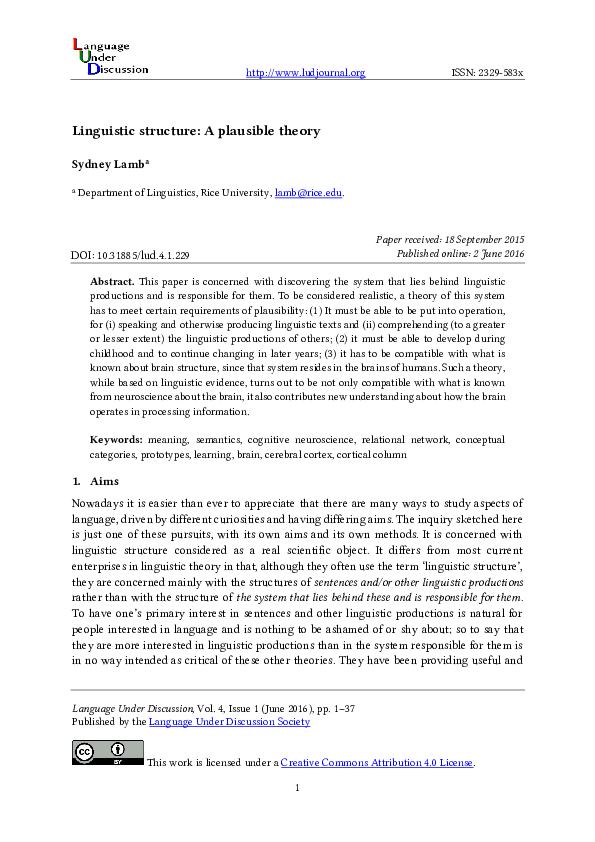 (PDF) Linguistic structure: A plausible theory