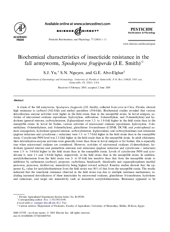 (PDF) Insecticide Resistance Development and Detoxification Enzyme Activities of Spodoptera ...