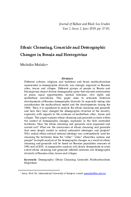 (PDF) Ethnic Cleansing, Genocide and Demographic Changes in Bosnia and ...