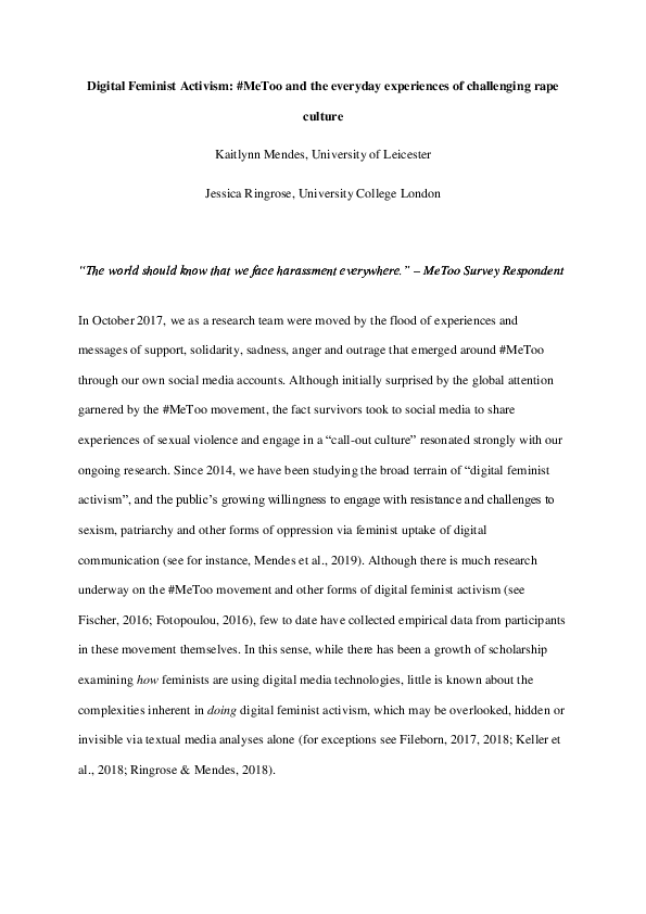 (DOC) Digital Feminist Activism: #MeToo and the everyday experiences of ...