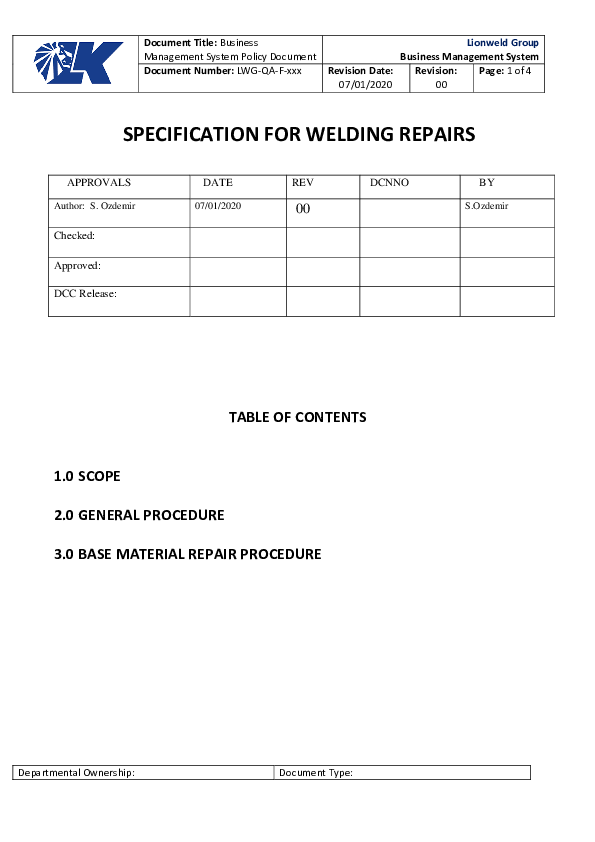 (DOC) Weld Repair Procedure Rev