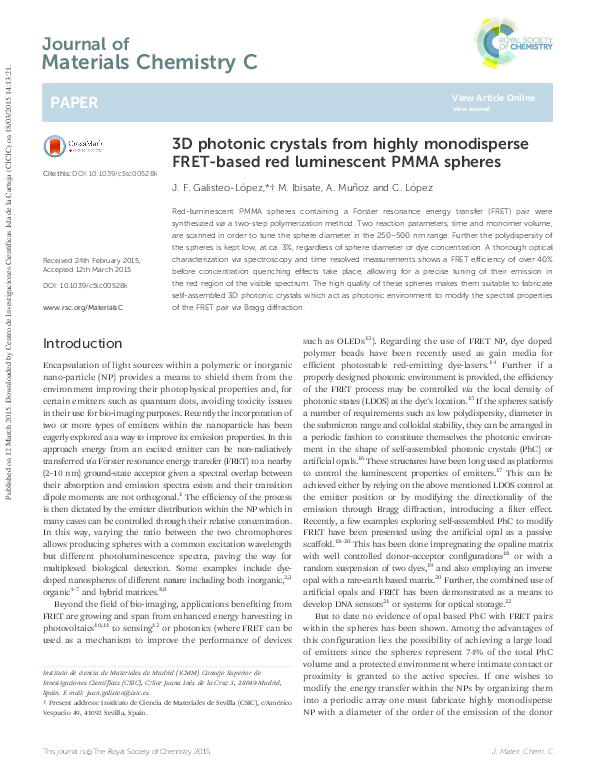 (PDF) 3D photonic crystals from highly monodisperse FRET-based red ...