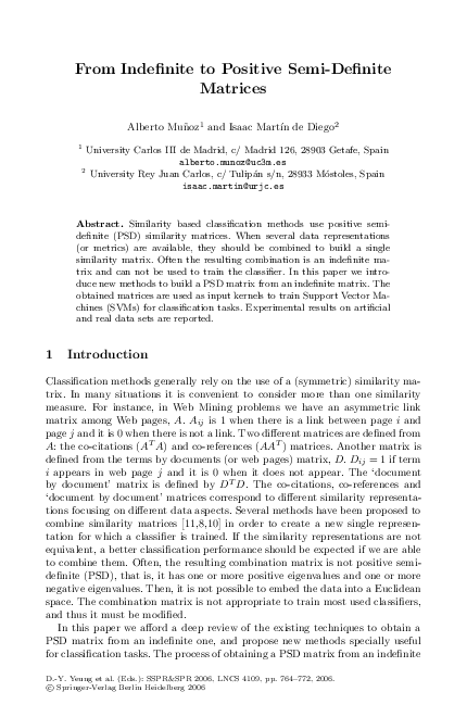 (PDF) From Indefinite to Positive Semi-Definite Matrices