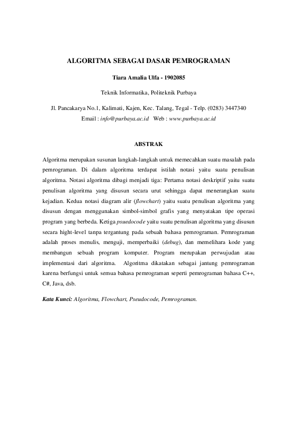 (PDF) ALGORITMA SEBAGAI DASAR PEMROGRAMAN