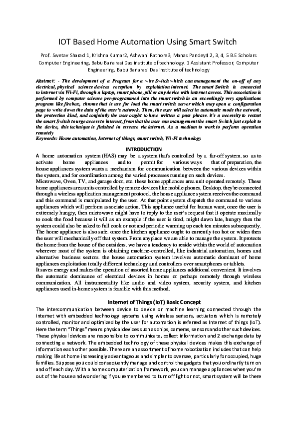 (DOC) IOT Based Home Automation Using Smart Switch