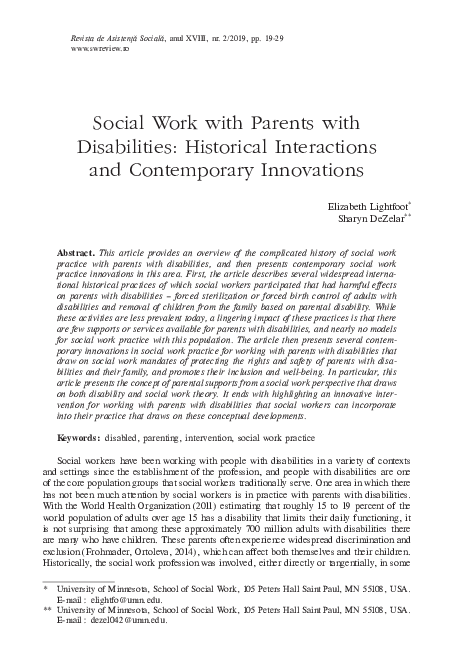 (PDF) Social Work with Parents with Disabilities: Historical ...