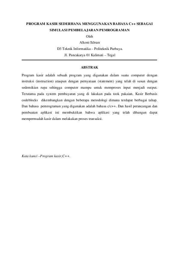 (PDF) PROGRAM KASIR SEDERHANA MENGGUNAKAN BAHASA C++ SEBAGAI SIMULASI ...