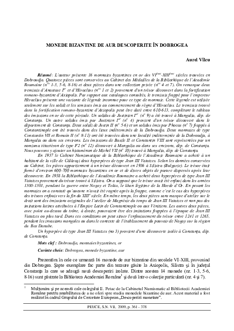 (PDF) Monede bizantine de aur descoperite in Dobrogea