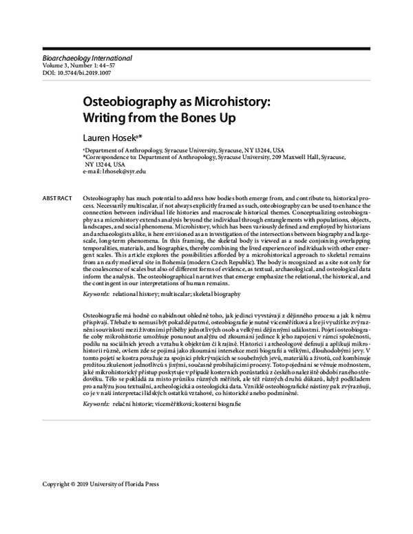 (PDF) Osteobiography as Microhistory: Writing from the Bones Up