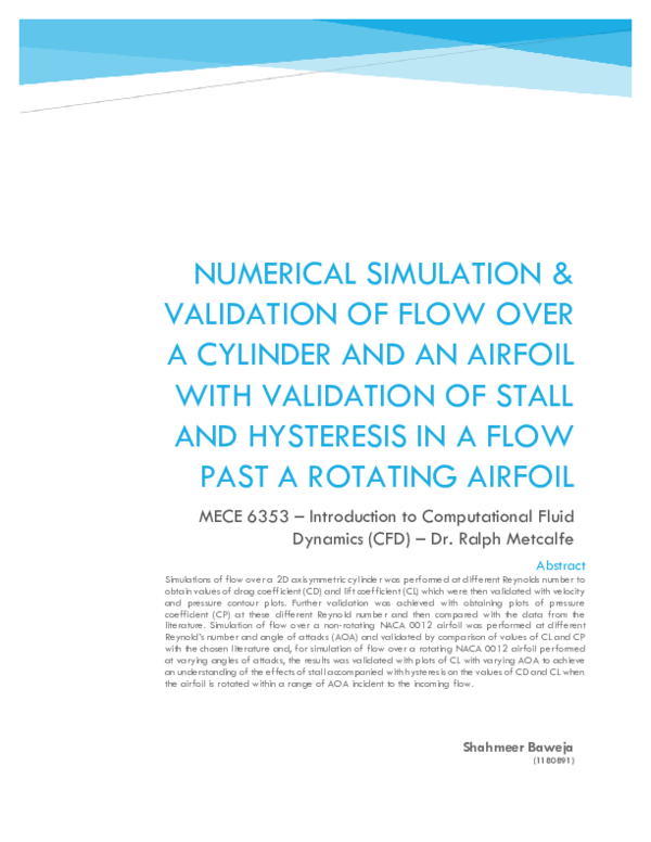 Pdf Numerical Simulation And Validation Of Flow Over A Cylinder And An