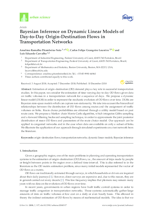 (PDF) Bayesian Inference on Dynamic Linear Models of Day-to-Day Origin-Destination Flows in ...