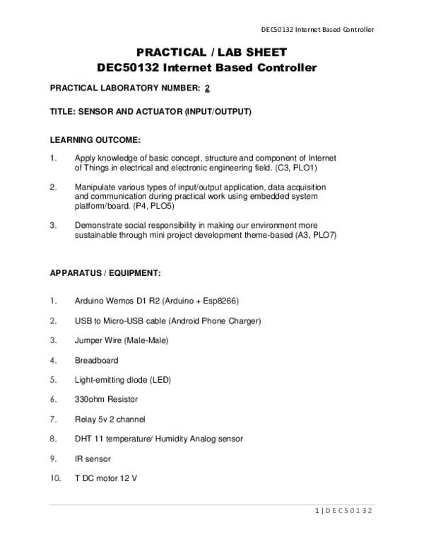 (DOC) PRACTICAL / LAB SHEET DEC50132 Internet Based Controller PRACTICAL LABORATORY NUMBER: 2 ...