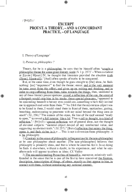 (PDF) EXCERPT PROUST. A THEORY, -AND A CONCORDANT PRACTICE, -OF LANGUAGE