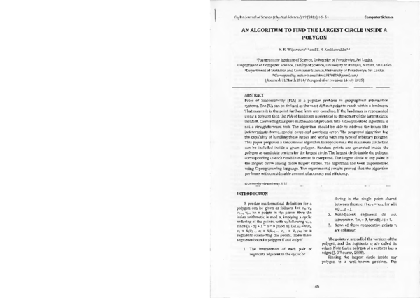 (PDF) AN ALGORITHM TO FIND THE LARGEST CIRCLE INSIDE A POLYGON