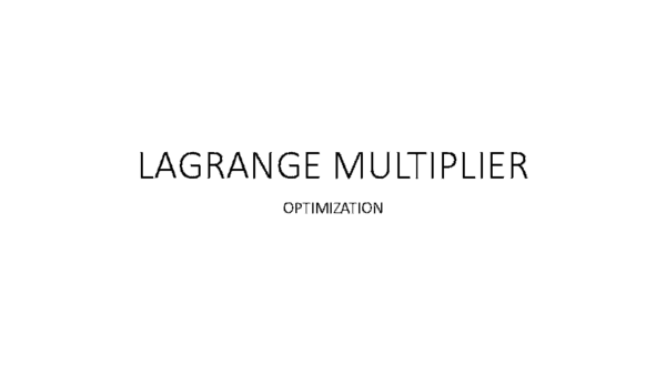 (PDF) LAGRANGE MULTIPLIER OPTIMIZATION