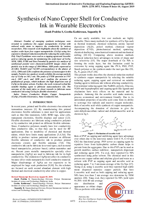 (PDF) Synthesis of Nano Copper Shell for Conductive Ink in Wearable ...